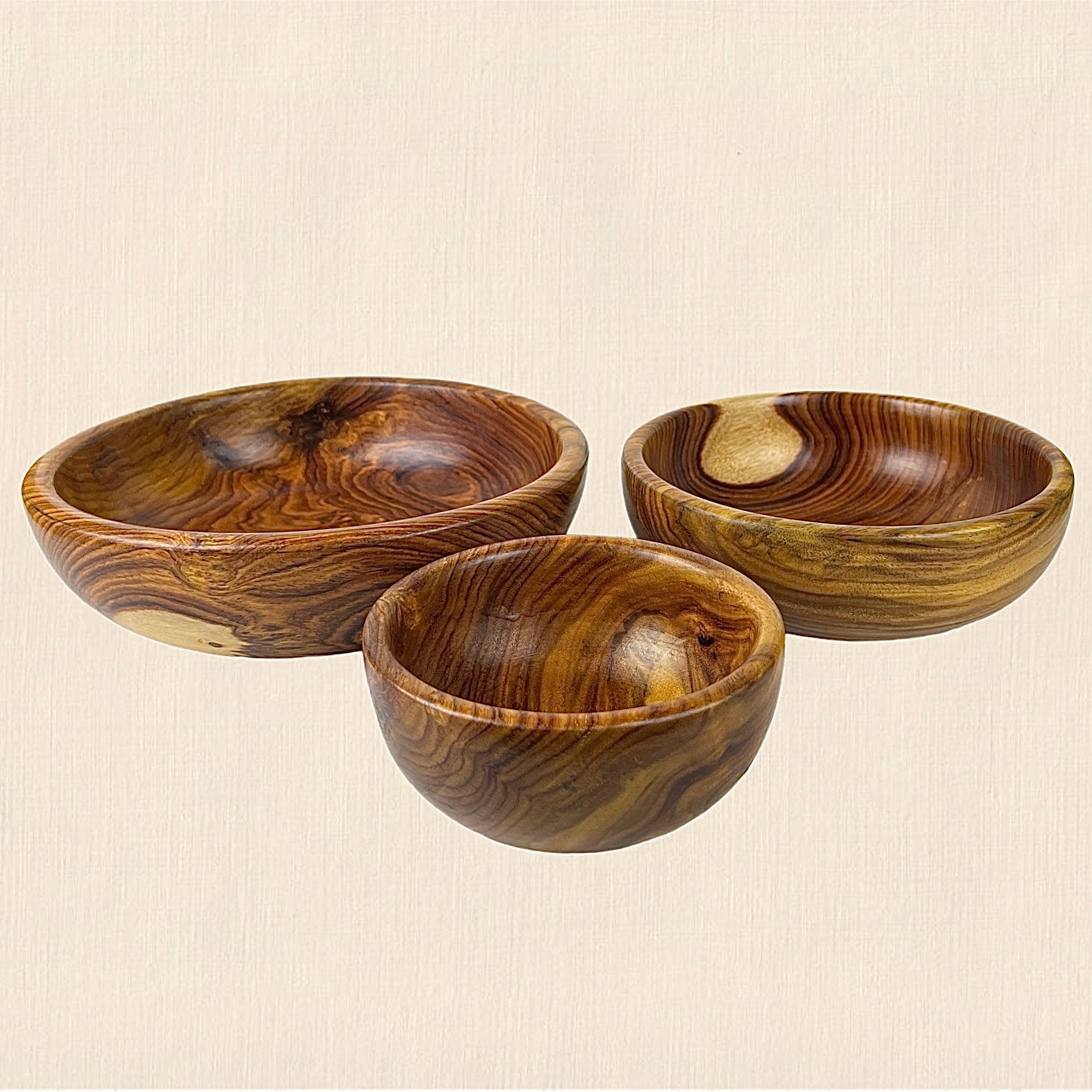 3 Set Natural Wooden Bowls – RUSTIC