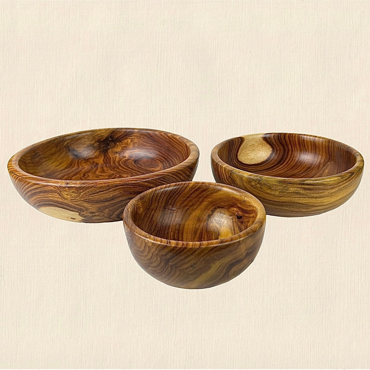 3 Set Natural Wooden Bowls – RUSTIC